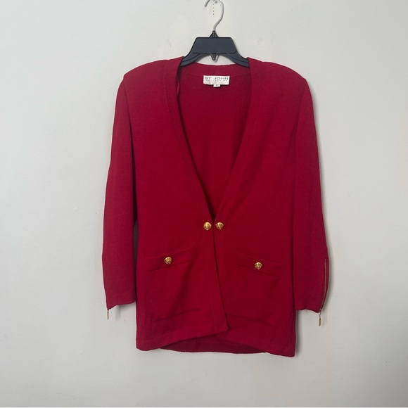 St. John | Jackets & Coats | St John Red Knit Blazer With Golden ...